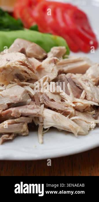 Close-up of Cooked Shredded Chicken with Fresh Vegetables Stock Video ...