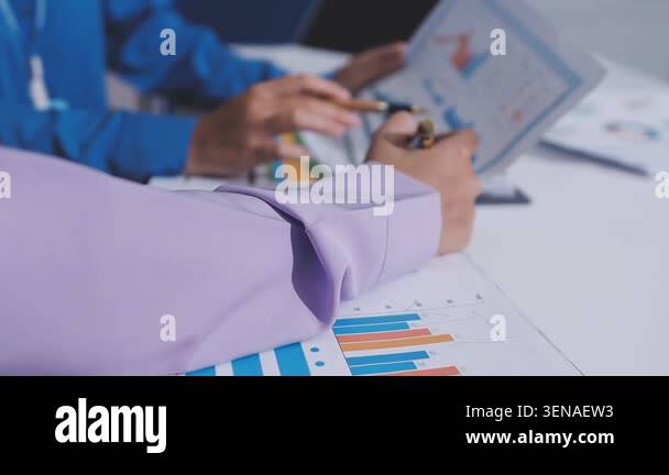 business woman using calculator to calculate financial report and data ...