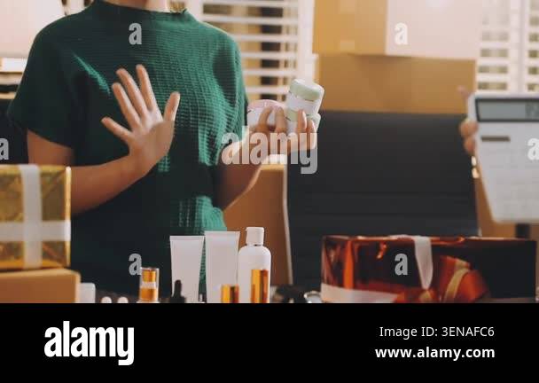 female hands holding a box with cosmetics Stock Video Footage - Alamy