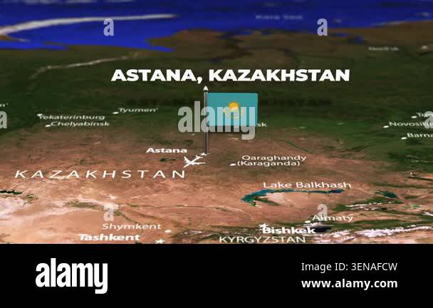 Flight From Astana KAZAKHSTAN Abu Dhabi UAE with flag pins Stock Video ...