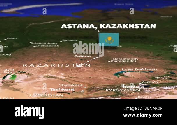 Flight From Astana KAZAKHSTAN LUANDA ANGOLA with flag pins Stock Video ...