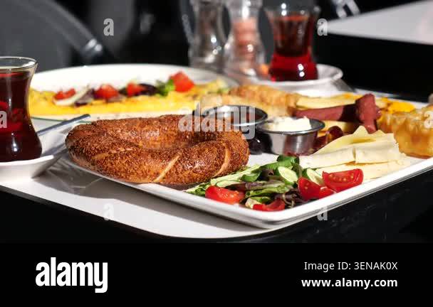 Enjoying turkish breakfast in a cafe on a sunny day Stock Video Footage ...