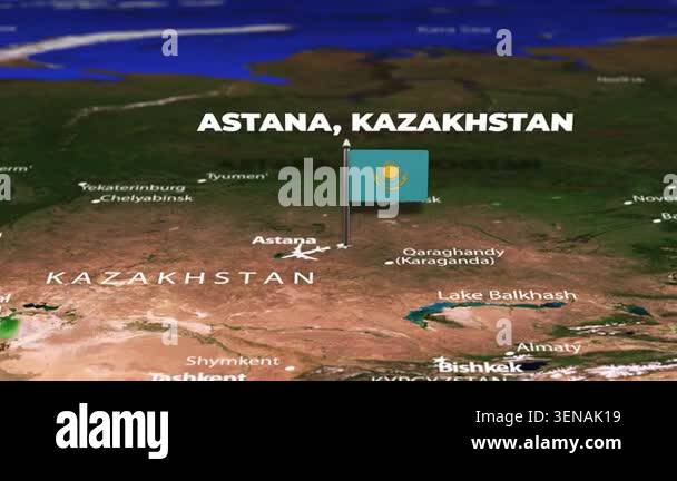 Flight From Astana KAZAKHSTAN Damascus SYRIA with flag pins Stock Video ...