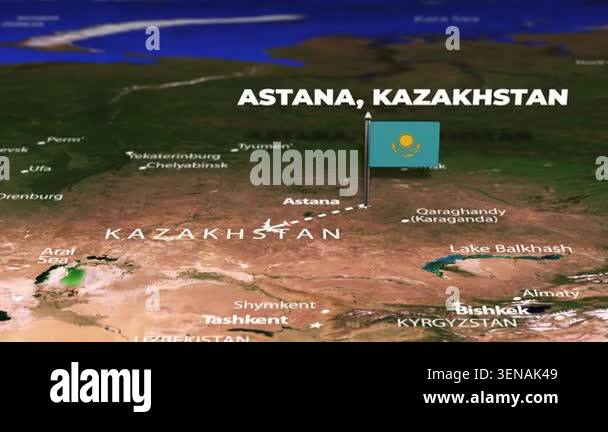 Flight From Astana KAZAKHSTAN Monrovia LIBERIA with flag pins Stock ...