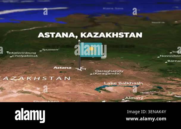 Flight From Astana KAZAKHSTAN Oslo NORWAY with flag pins Stock Video ...