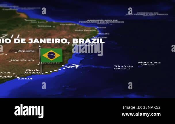 Flight From Rio Brazil to Abu Dhabi UAE with flag pins Stock Video ...