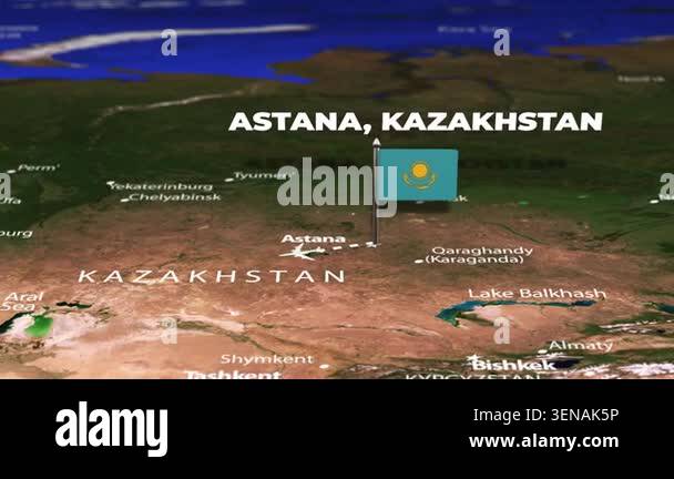 Flight From Astana KAZAKHSTAN Tripoli LIBYA with flag pins Stock Video ...