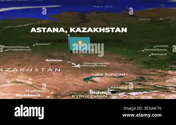 Flight From Astana KAZAKHSTAN Naypyidaw MYANMAR with flag pins Stock ...