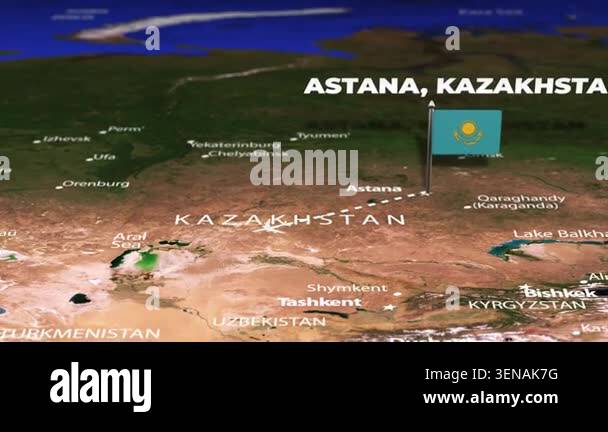 Flight From Astana KAZAKHSTAN Sucre BOLIVIA with flag pins Stock Video ...