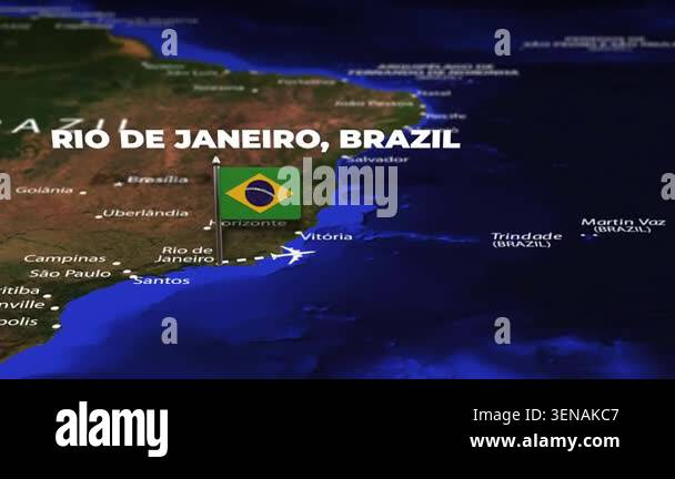 Flight From Rio Brazil to LUANDA ANGOLA with flag pins Stock Video ...
