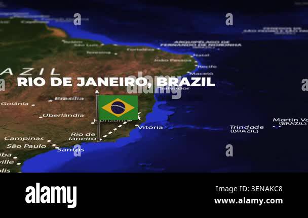Flight From Rio Brazil to Oslo NORWAY with flag pins Stock Video ...