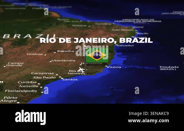 Flight From Rio Brazil to Paramaribo SURINAME with flag pins Stock ...
