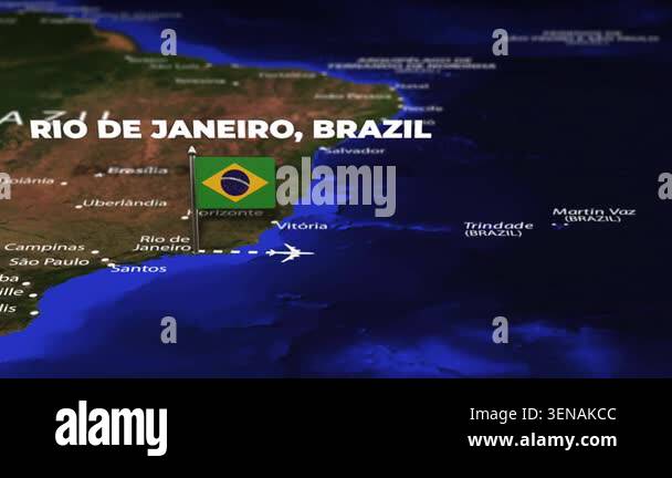 Flight From Rio Brazil to Mbabane Eswatini with flag pins Stock Video ...