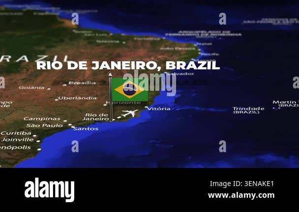 Flight From Rio Brazil to Monrovia LIBERIA with flag pins Stock Video ...