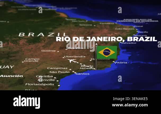 Flight From Rio Brazil to Los Angeles USA with flag pins Stock Video ...