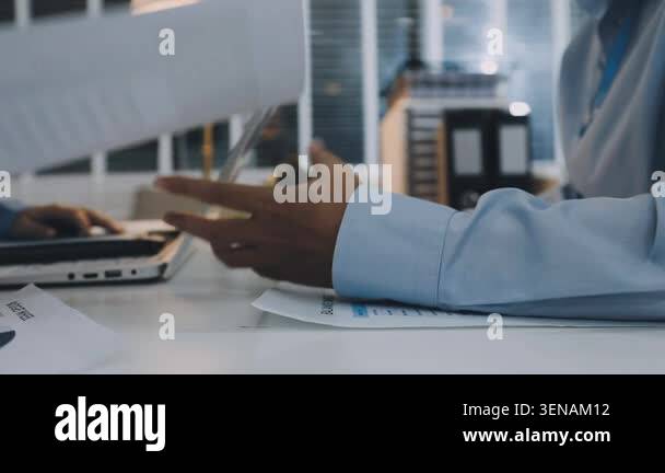 close up of businessman writing in paper on desk Stock Video Footage ...