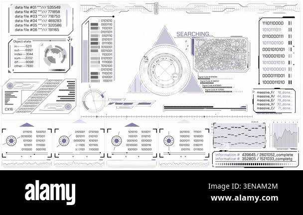 Futuristic high-tech screen displaying location data search and ...