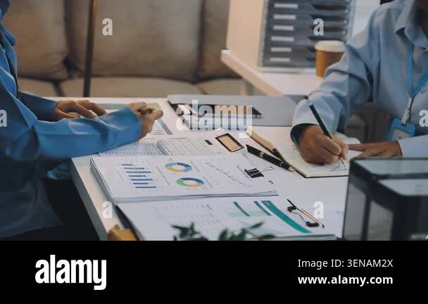 young woman with documents and documents at the workplace Stock Video ...