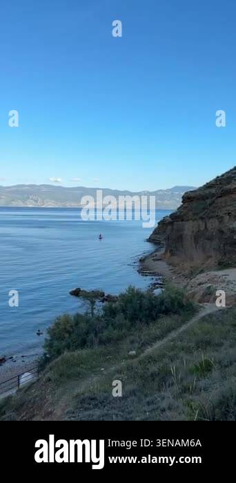 Calm sea and mountain view under clear blue sky croatia krk Stock Video ...