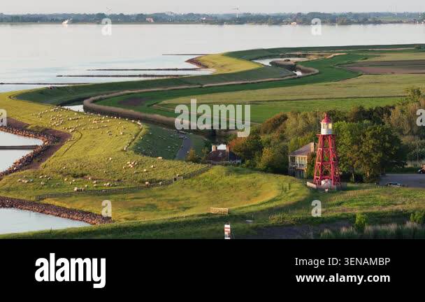 Aerial drone view of the Vuurtoren van Stavoren in Friesland, The ...