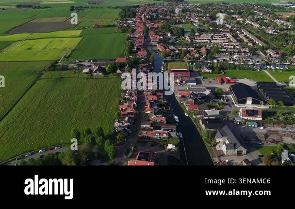 Aerial drone view of Workum in Friesland, The Netherlands, showing the ...