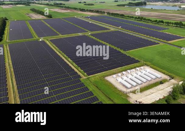 Aerial drone view of a utility scale BESS with smart energy management ...