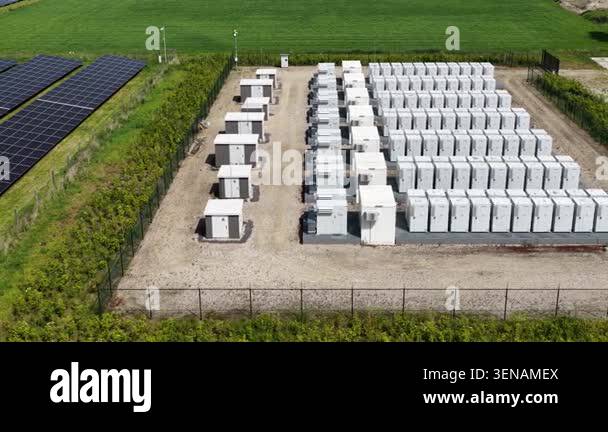 Aerial view showcasing a large scale battery energy storage system ...