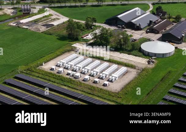 Aerial drone view of a utility scale BESS with smart energy management ...