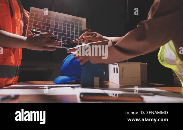 engineer and architect working in office, construction site concept ...