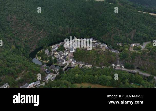 Aerial view of the historic village of esch sur sure, nestled within a ...