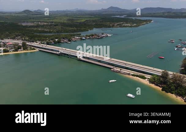 Aerial footage showing the sarasin bridge, a vital transportation link ...
