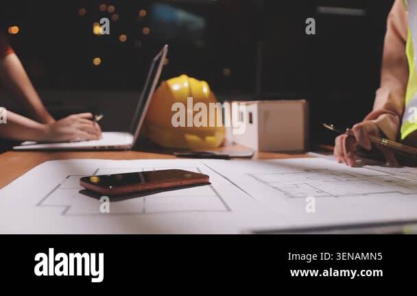 engineer and architect working at office, blueprint concept Stock Video ...