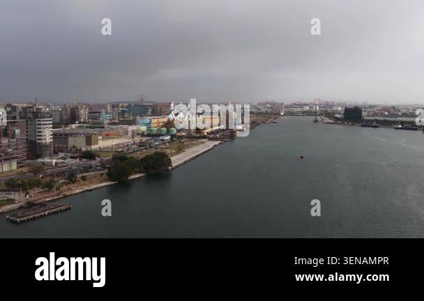 Aerial perspective of the port of kaohsiung in taiwan, showcasing the ...