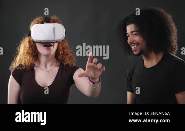 Virtual Reality Experience And Metaverse Concept, Young Couple ...