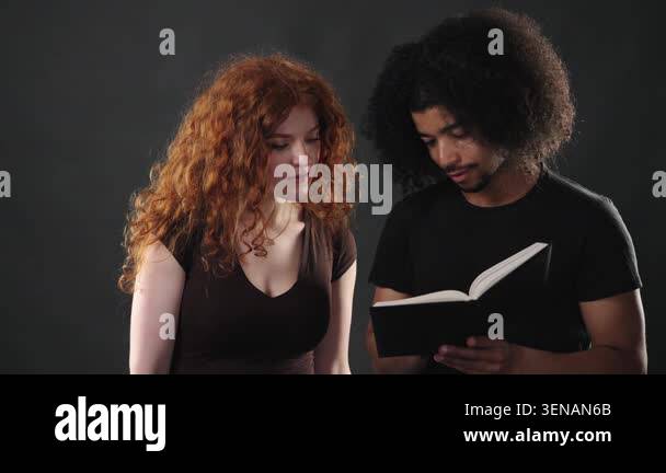 Couple Learning Together, Diverse Man And Woman Reading Book, Education ...