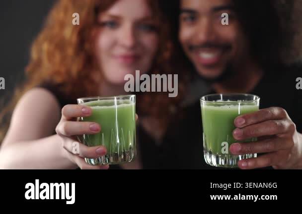 Healthy Lifestyle Couple Toasting With Green Smoothies, Wellness And ...