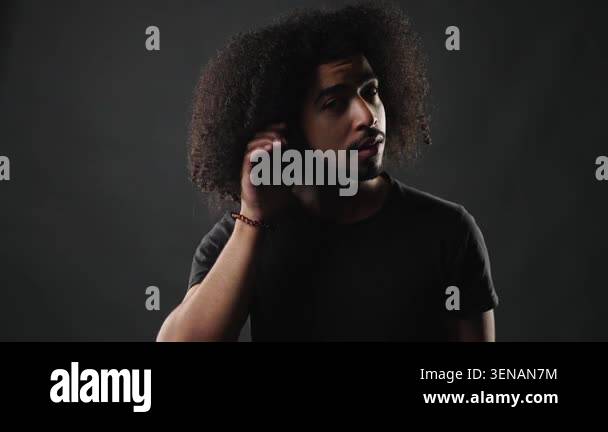 Emotional Expression And Self-Reflection, Young Man With Curly Hair ...