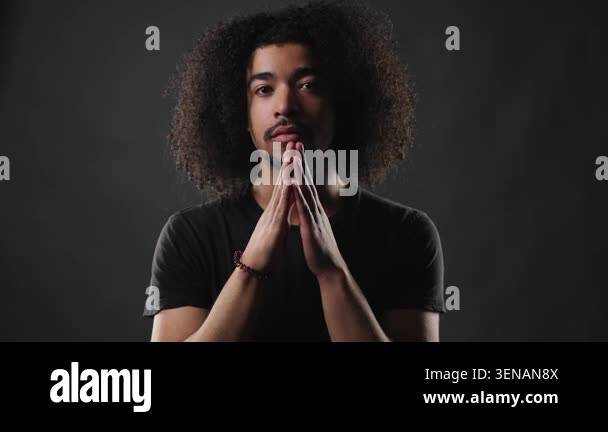 Mindfulness And Concentration Concept, Young Man With Curly Hair ...