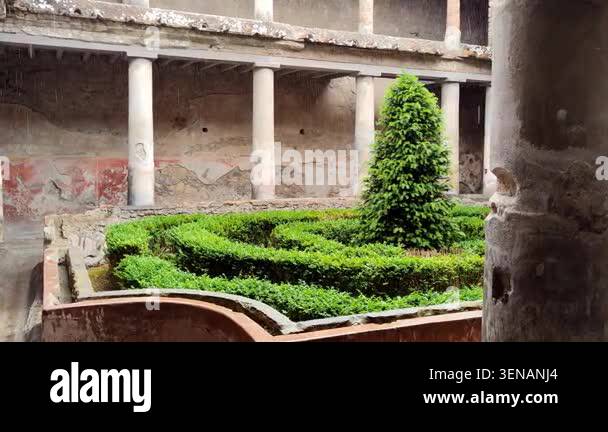 Manicured garden inside an ancient Roman villa in Pompeii Stock Video ...
