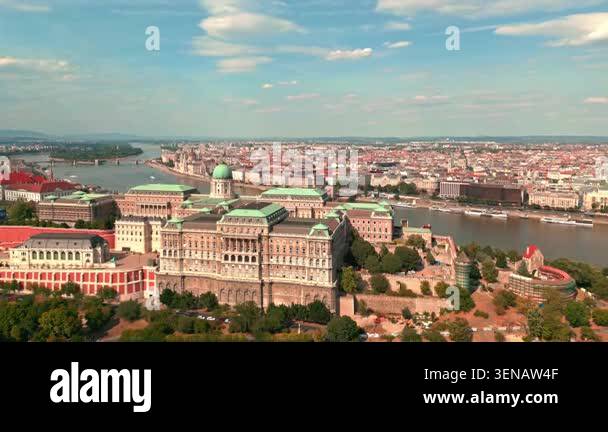 Budapest Buda Castle aerial view. Castle crowns historic Buda hill ...