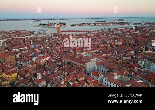 Venice along canals with historic architecture. Venezia from top ...
