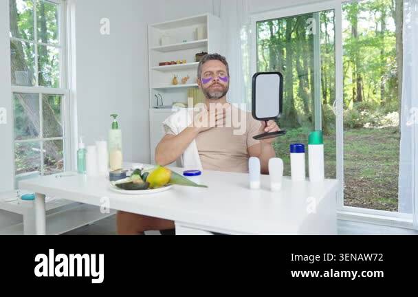 Male cosmetology treatment with under eye patches. Eye patch care for ...