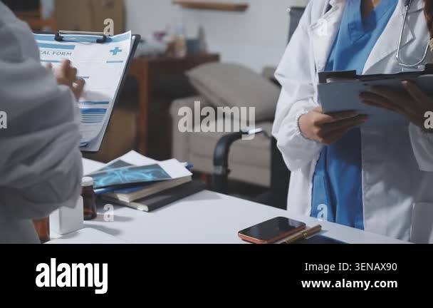 doctor holding digital tablet with a medical report Stock Video Footage ...