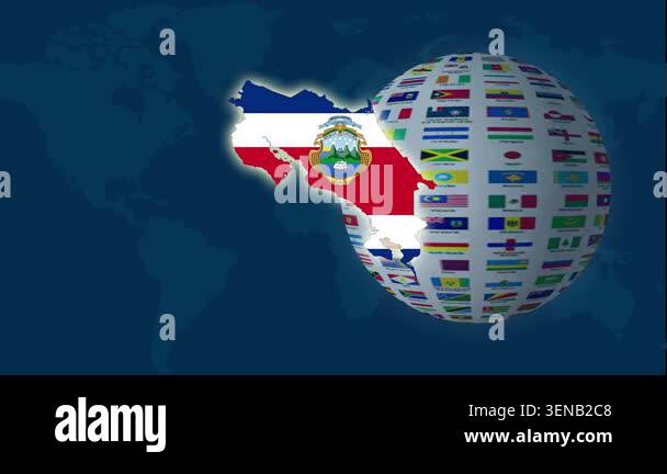 Costa Rica map animation with rotating globe background Stock Video ...