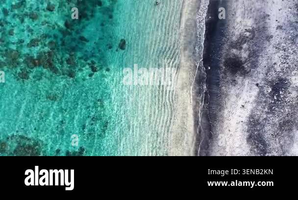 Overhead aerial drone shot of swimmers enjoying crystal-clear turquoise ...
