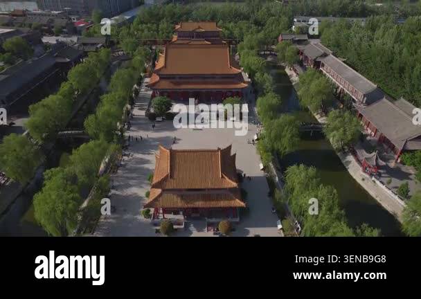 Drone aerial top-down view of an ancient town temple complex Stock ...