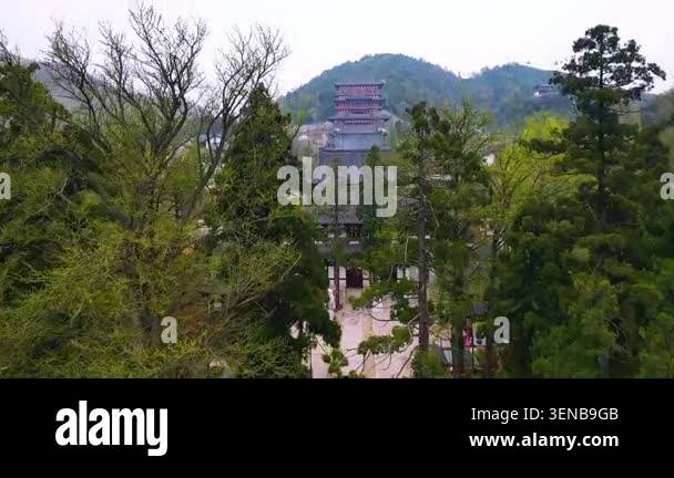 Drone aerial top-down view of an ancient town temple complex Stock ...
