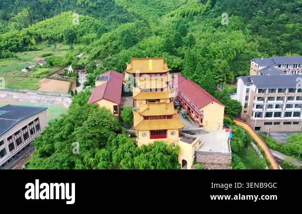 Drone aerial top-down view of an ancient town temple complex Stock ...