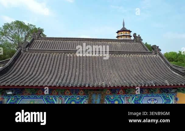 Drone aerial top-down view of an ancient town temple complex Stock ...