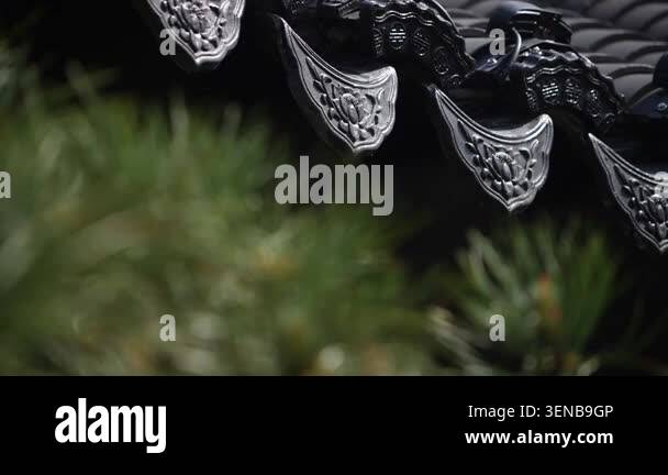 Close-up footage of roof tiles on the eaves of ancient buildings Stock ...